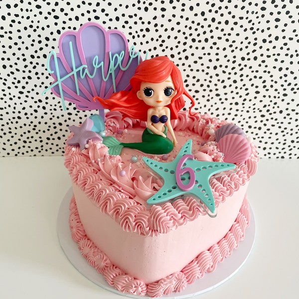Mermaid Clam Shell Cake Topper - Personalised Name - Sea Theme Acrylic ...