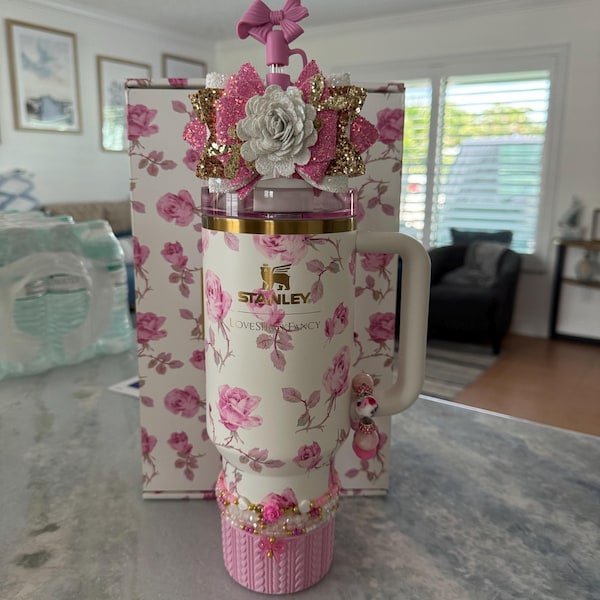 Loveshack Ribbon Rosa Stanley Straw Bow - Pink and Gold - Etsy