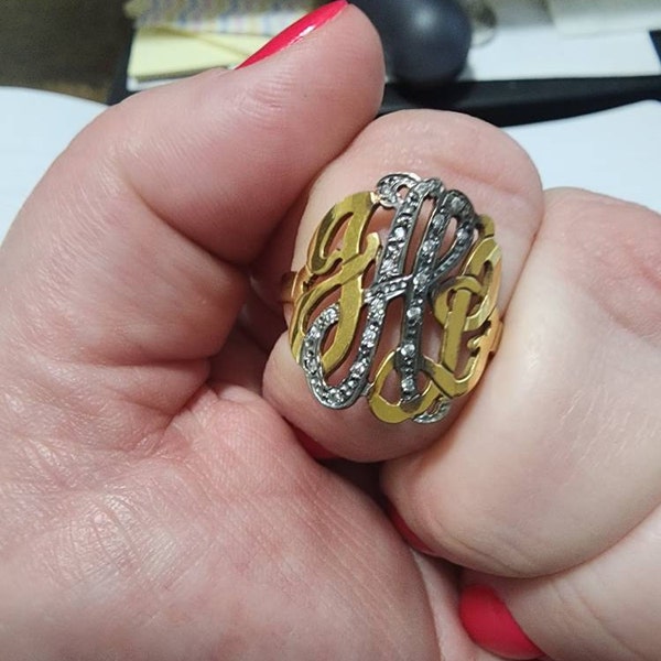 Monogram Initials Ring With CZ Stones - Customize It With Your Initials ...