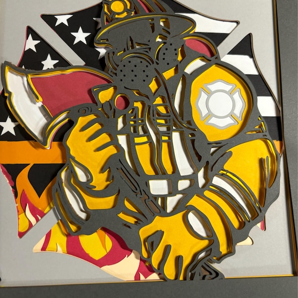Firefighter Shadow Box, Firefighter Shadow Box Svg, Firefighter Light ...