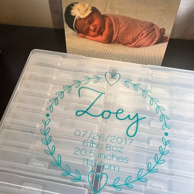 Personalized Photo Storage Bin Baby Photo Box Organizer Kids Milestone ...