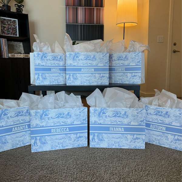 Custom Toile De Jouy Gift Bags | Personalized | Wedding | Bridesmaid ...