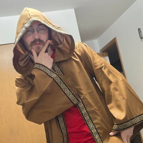 Adult Celtic Robe With Jacquard Trim & Hood | Medieval Sorcerer Cloak ...
