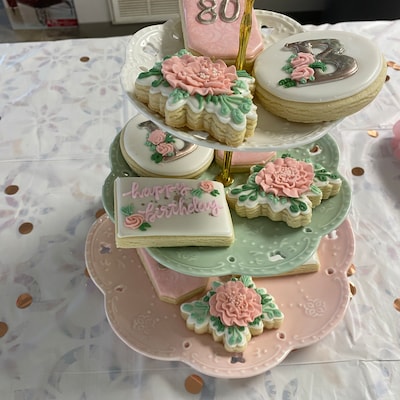 Floral Cookies 80th Birthday 90th Birthday 75th Birthday Any Age - Etsy