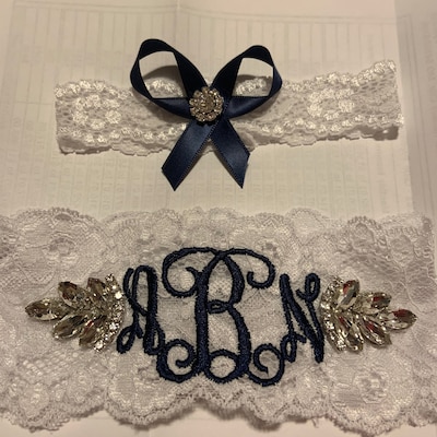 Personalized Wedding Garters Brides Something Blue Garter MONOGRAMMED ...
