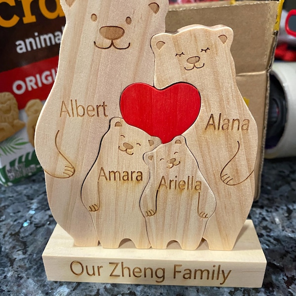 Family Wooden Hug Bears Puzzle,personalized Family Puzzle,custom Wooden ...