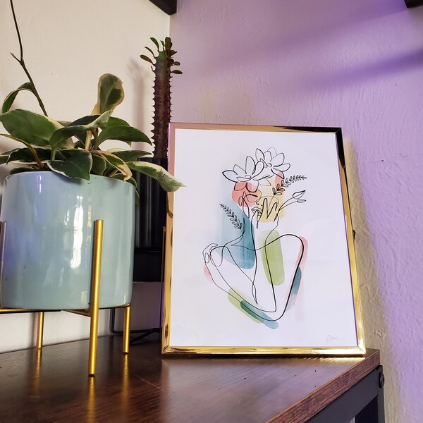 Plant Lady Female Line Drawing, Boho Line Art, Botanical Naked ...