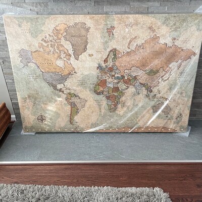 Push Pin Travel Map of World, Customized Map Framed One Panel, Vintage ...