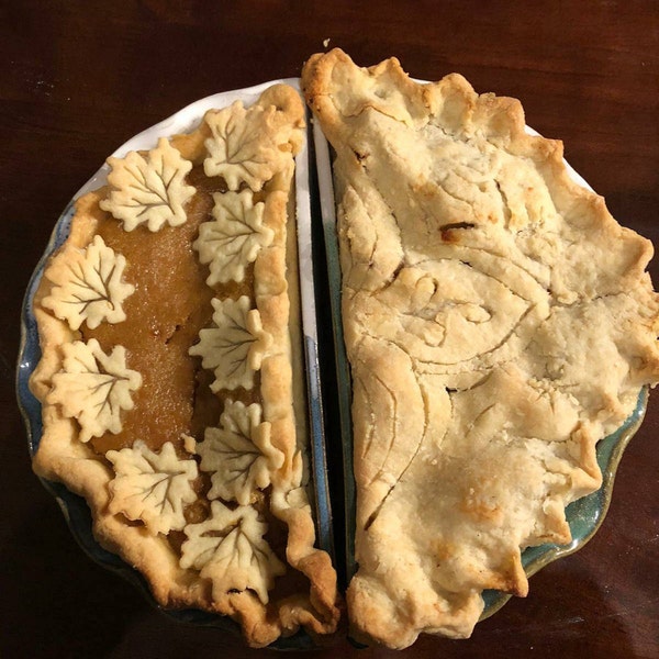 HALF PIE PLATE, Handmade Stoneware in Powder Blue/ White Glazed Finish ...