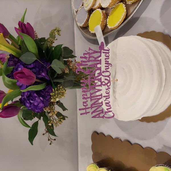 Custom Happy Anniversary Cake Topper, 25th Wedding Anniversary ...