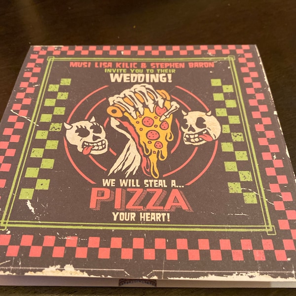 Personalised Folding Halloween Pizza Wedding Invite , Rehearsal Dinner ...