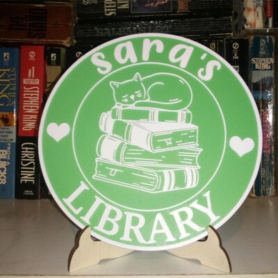 Personalized Laser Engraved Birch Wood Library Street Sign Bookshelf ...