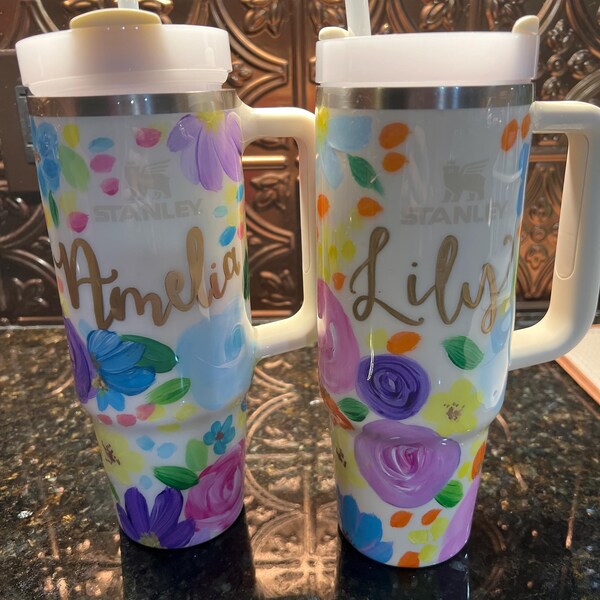 Floral Flask, Hand Painted Flask 8oz With Funnel - Etsy