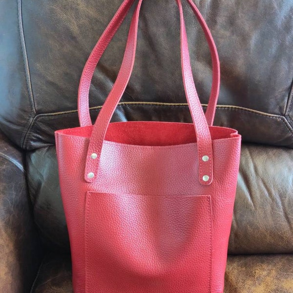 Red Leather Women Tote Bag • Soft Leather Shoulder Bag • Leather Work ...