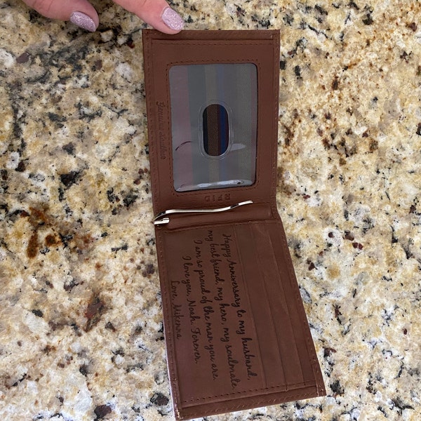 Personalized Leather Bi-fold Wallet: Engraved Money Clip - Etsy