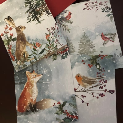 Winter Woodland Animals Christmas Cards 12 Holiday Watercolor Animals ...