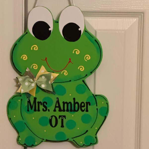 FROG TEACHER SIGN Wall Art Hanger Plaque Decor Hand Painted Handcrafted ...