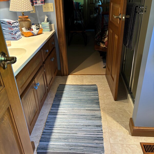 Handwoven Denim Rag Rug, Blue Jeans Entryway Rug, Washable Kitchen ...