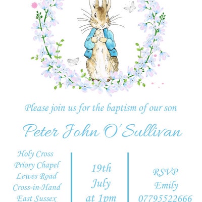 Peter Rabbit Christening Invitations Boys & Girls Packs of 10 Complete ...