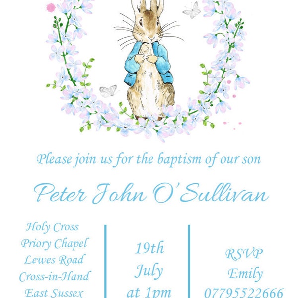 Peter Rabbit Christening Invitations Boys & Girls Packs of 10 Complete ...