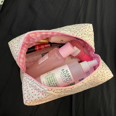 Handmade Quilted Terry Cloth Makeup Bag Light Pink Terry Bag Cosmetic ...