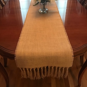 Natural Burlap Table Runner With 5 Knotted Fringe - Etsy