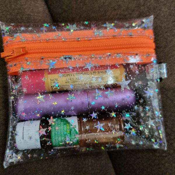 Clear Coin Pouch Holographic Glitter Stars Neon Zipper | Zip Pouch ...
