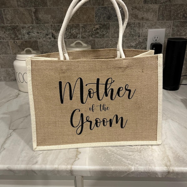 Mother of the Bride Tote Bag, Mother of the Groom Burlap Bag, Mother of ...