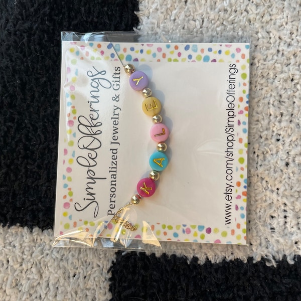 Bright Color Beads Name Necklace, Girls Custom Name Necklace, Beaded ...