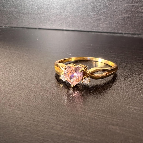 Heart Shaped Pink Diamond Ring Three Stone Vivid Pink Diamond Simulant ...