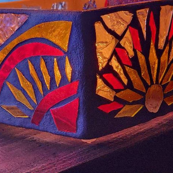 Stained Glass Candleholder,"morning Sunset",candle, 4X4' Square,orange ...