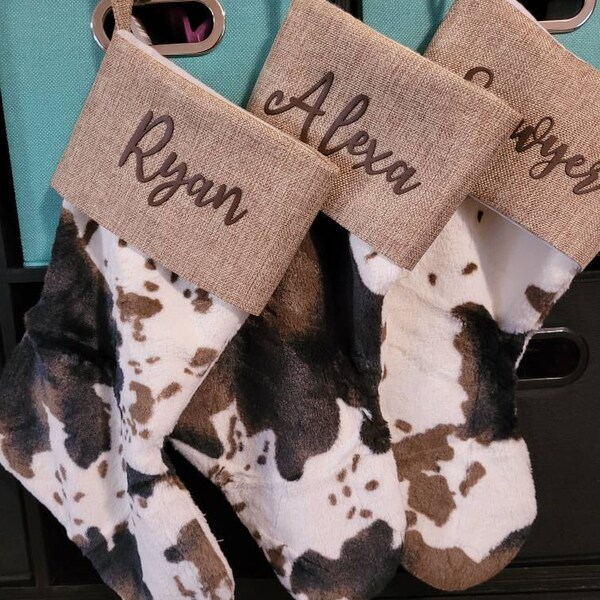 Cow Print Western Christmas Stockings, Cow Pattern Cotton Christmas ...