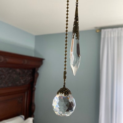 Set of Two, Clear Crystal Ceiling Fan Pulls, Light Pull, Fan Pull ...