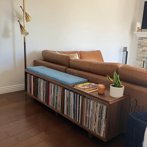HIFI Vinyl Storage Bench With Component Shelf (with Mid Century Modern ...
