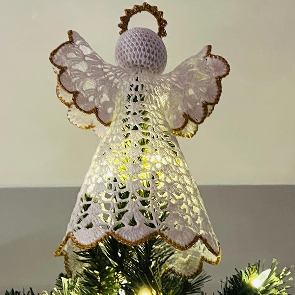 Crochet Angel Christmas Tree Topper: White Lace, Gold Outlined - Etsy