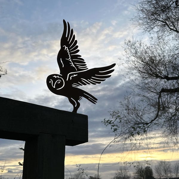 Metal Owl Fence Topper Garden Art Outdoor Ornaments Rusted Sculpture - Etsy