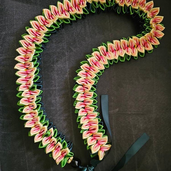 Desert Rose Hawaiian Ribbon Lei,graduation Lei,anniversary Lei,wedding ...