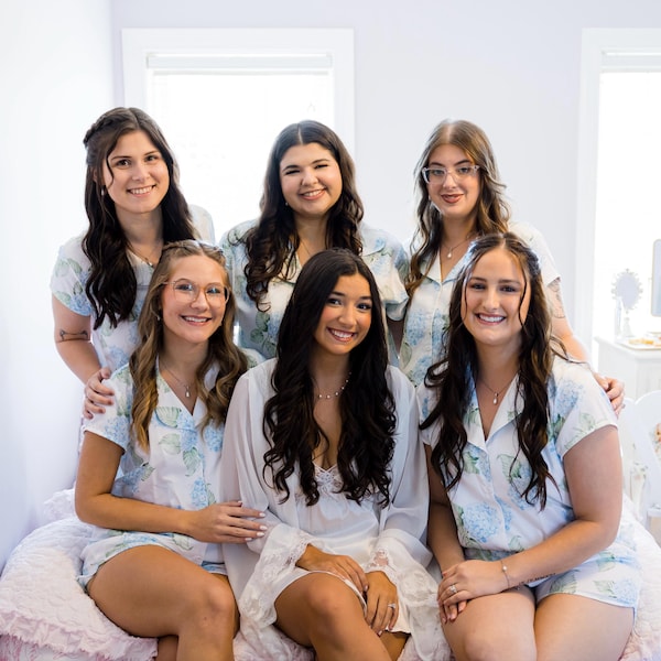 Premium Light Blue Bridesmaids Robes Dreamy Angel Song Pattern Soft ...