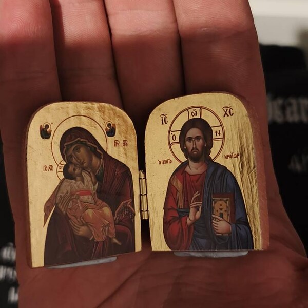 Mini Orthodox Diptych Icon: Virgin Mary and Jesus, Christian Decor - Etsy