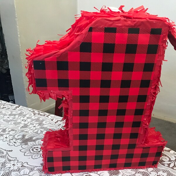 New Plaid Number One Pinata Red & Black Color for Lumberjack Theme ...