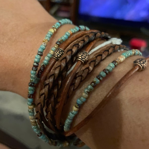 Men’s Bracelet, Layering, Stack, Boho Wrap Bracelet, Leather Bracelet ...