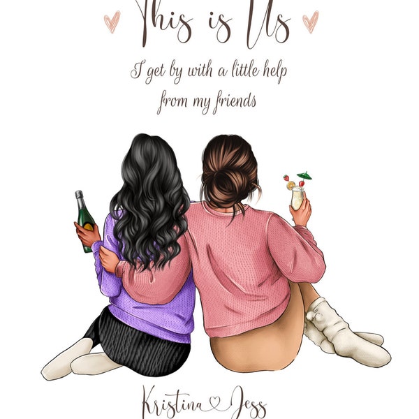 Custom Friend Prints, Friends Portrait Illustration, Personalised Wall ...