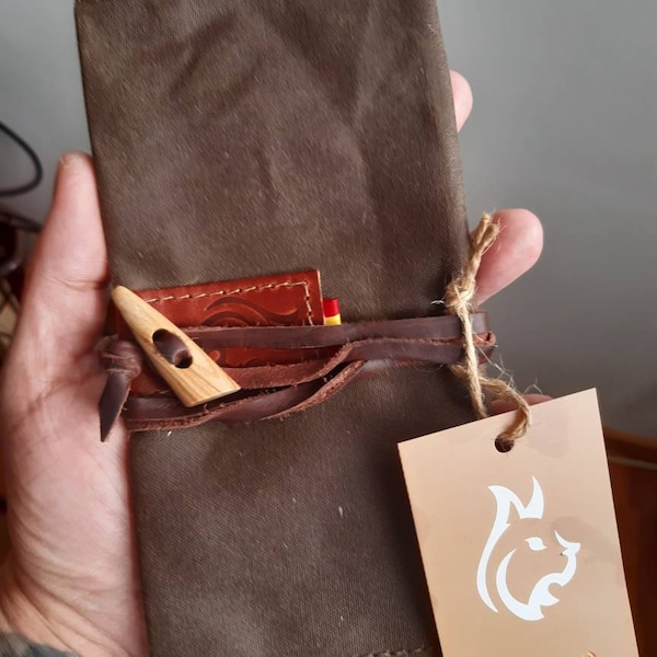 Oilskin Waxed Canvas Roll up Pouch for a Bushcraft Fire Kit, Pipe ...
