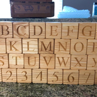 26 Wood English Alphabet Blocks and 10 Numbered Wooden Blocks 0-9, ABC ...