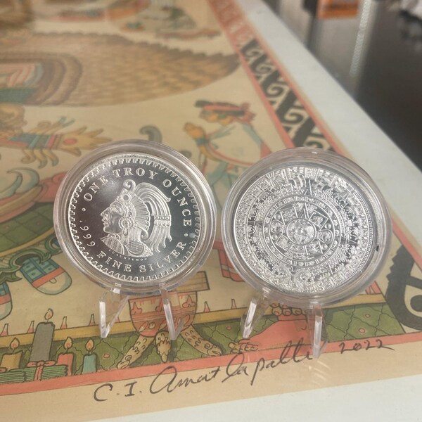 Aztec Pyramid Stand With .999 Pure SOLID Silver Aztec Round - Etsy