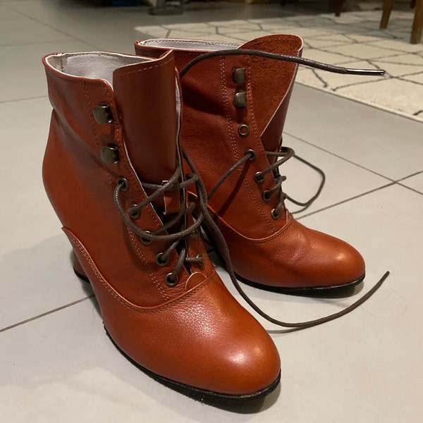 Knee High Boots , Embossed Leather Brown Boots , 1900's Style Boots ...