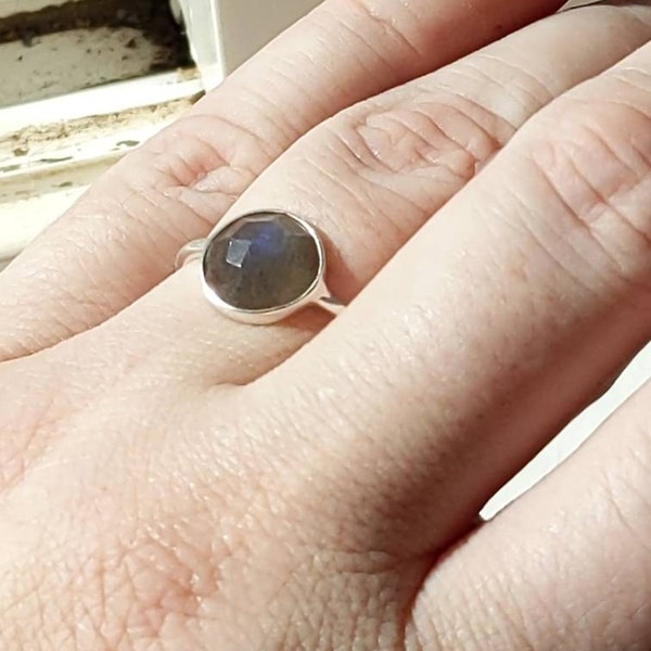 Labradorite and Moonstone Stacking Ring Set for Women, Sterling Silver ...