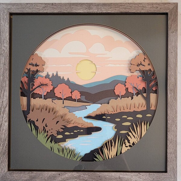 3D Autumn Valley Shadow Box SVG: Layered Fall Landscape (digital ...