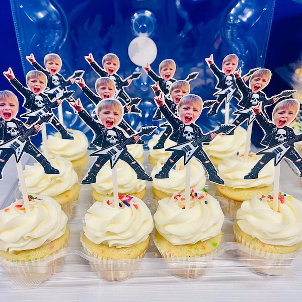Rockstar Personalized Face Cupcake Toppers, Rock and Roll Birthday ...