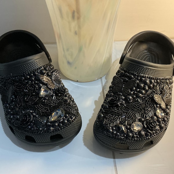 Black Rhinestone Crocs, Handmade Bedazzled Clogs - Etsy